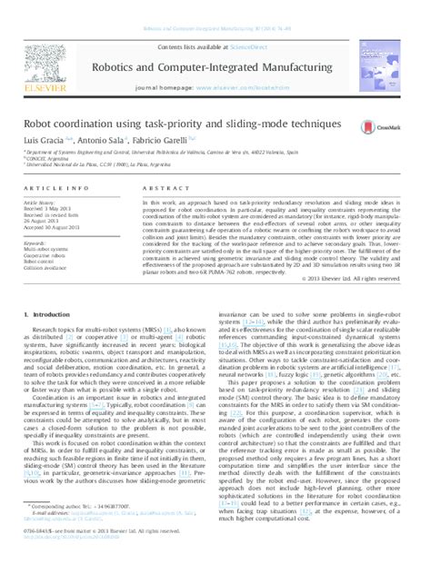 Pdf Robot Coordination Using Task Priority And Sliding Mode Techniques