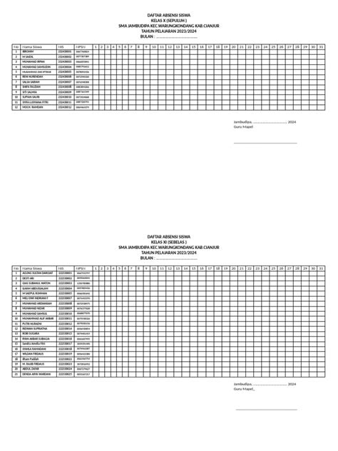 Daftar Absensi Siswa Pdf
