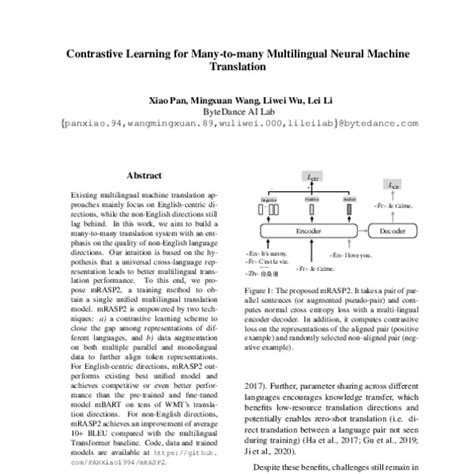Contrastive Learning For Many To Many Multilingual Neural Machine Translation Acl Anthology