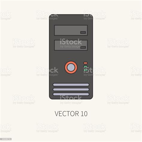 라인 플랫 컬러 벡터 컴퓨터 부품 아이콘 몸 주택 만화입니다 디지털 게임 및 비즈니스 사무실 Pc 데스크톱 장치입니다 혁신 가제트입니다 하드웨어입니다 일러스트 레이 션 및