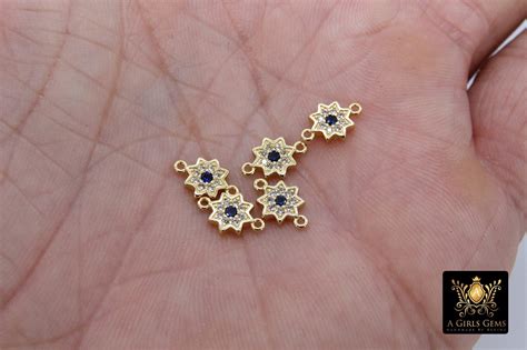 starburst connector links 2 pcs cz pave bead with sapphire etsy