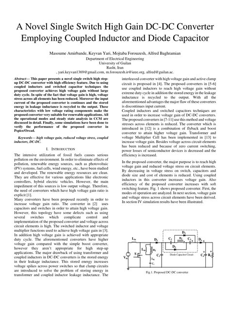 Pdf A Novel Single Switch High Gain Dc Dc Converter Employing Coupled Inductor And Diode Capacitor