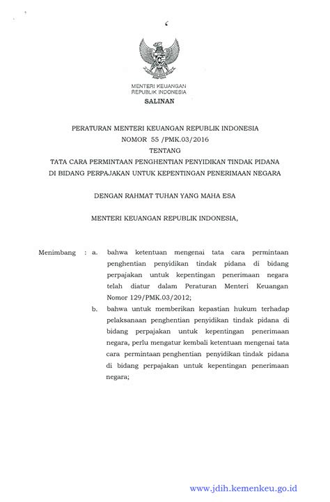 Pmk 55 Pmk Regulation Menterlkeuangan Republik Indonesia S䄀䰀in䄀一