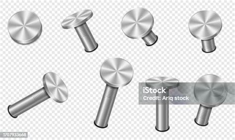 못이 벽에 박혔다 3d 철 네일 세트입니다 원형 머리가 있는 직선 및 구부러진 강철 스파이크 하드웨어 손톱 벡터 그림 강철에 대한 스톡 벡터 아트 및 기타 이미지 Istock