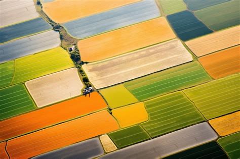 Premium AI Image Aerial View Of Crop Fields Forming Geometric Shapes