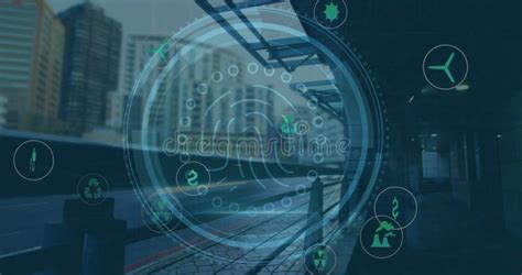 Animation Of Cyber Security Data Processing Over Train Platform Stock