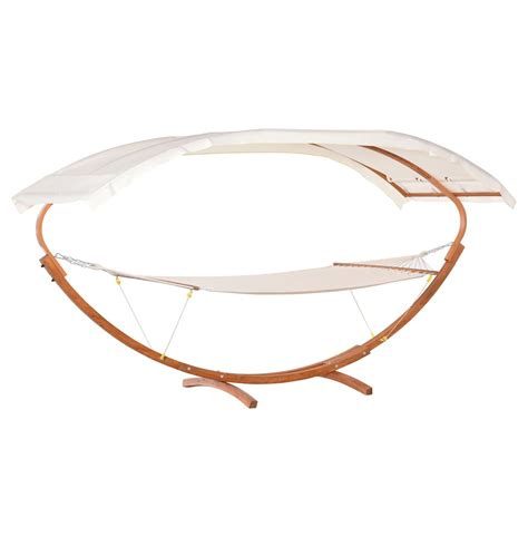 Wooden Hammock Stand With Canopy Outdoor Relaxation Bed White Larch