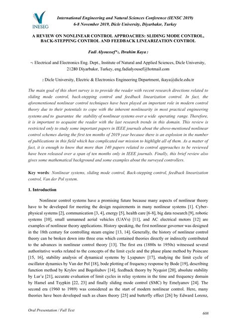 PDF A REVIEW ON NONLINEAR CONTROL APPROACHES SLIDING MODE CONTROL BACK STEPPING CONTROL AND