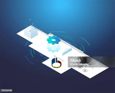 디지털 기술 그래프 통계 아이콘의 개념 3d 아이소메트릭 플랫 디자인 벡터 그림입니다 0명에 대한 스톡 벡터 아트 및 기타 이미지 Istock