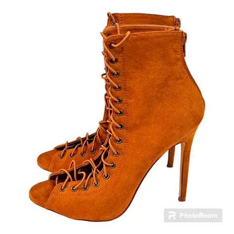 Lilliana Shoes Womens Liliana Nikia Faux Suede Corset Peep Toe Lace Up Stilletto Bootie