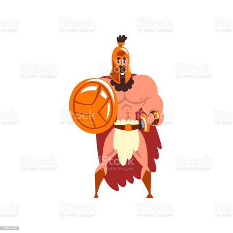 황금 갑옷과 붉은 망 토 흰색 바탕에 고 대 군인 문자 벡터 일러스트 레이 션에 스파르타 전사 고전 양식에 대한 스톡 벡터 아트