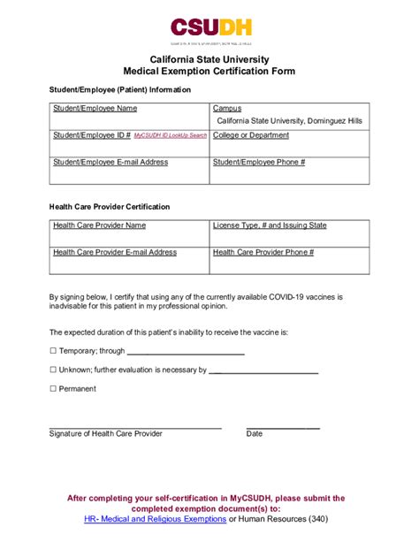 Fillable Online Medical Exemption Formcsu Medical Exemption Certification