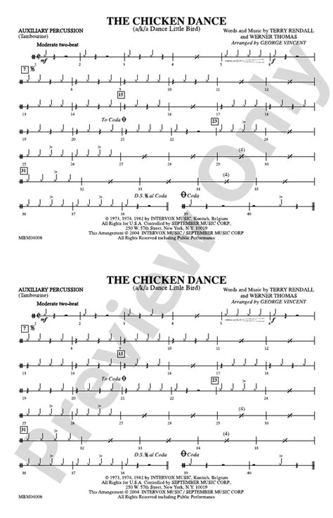 The Chicken Dance Auxiliary Percussion Auxiliary Percussion Part Digital Sheet Music Download