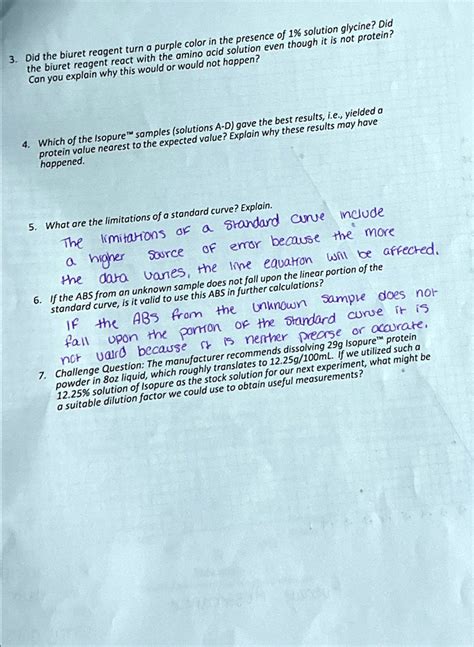 Solved Did The Biuret Reagent Turn A Purple Color In The Presence Of 1 Solution Glycine Did