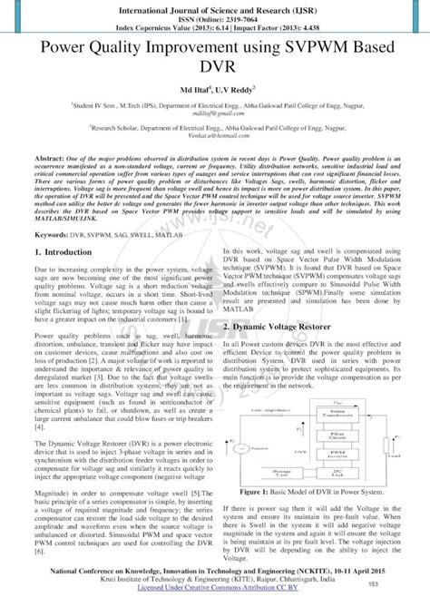 Pdf Power Quality Improvement Using Svpwm Based Dvr Dokumentips