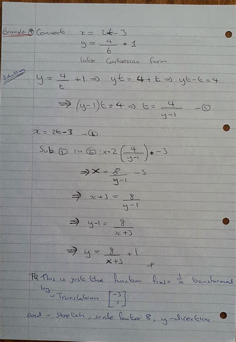 A Level Maths Notes A2 Parametric Equations Convert Parametric To Cartesian Form Part 5