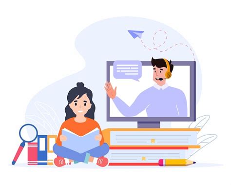 가정에서 온라인으로 학생 학습 온라인 교육 훈련 및 과정 학습 비디오 자습서 프리미엄 벡터