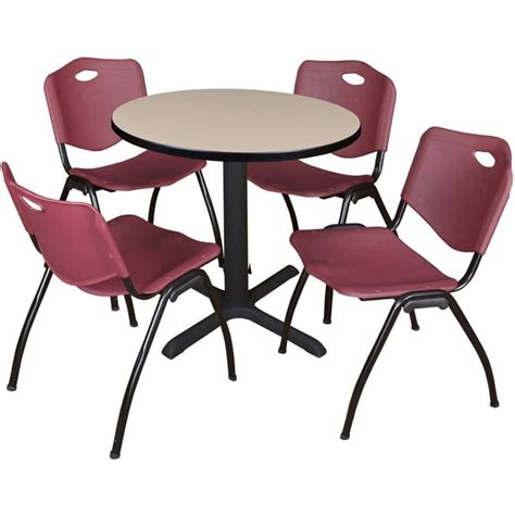 Cain 30 Beige Round Breakroom Table And 4 M Stack Chairs Multiple