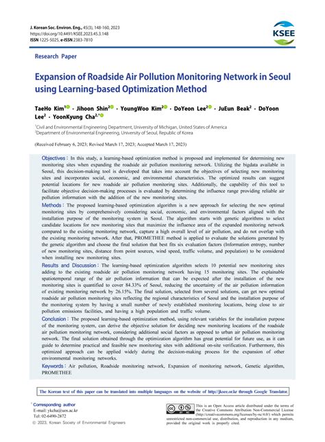 Pdf Expansion Of Roadside Air Pollution Monitoring Network In Seoul