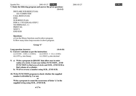 Qbasic Programming Solutions And Slc See Computer Science Questions