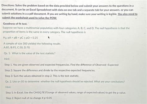 Solved Directions Solve The Problem Based On The Data