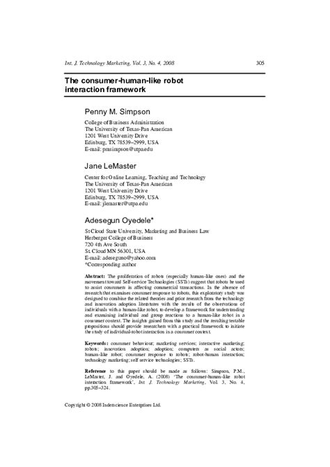 Pdf The Consumer Human Like Robot Interaction Framework