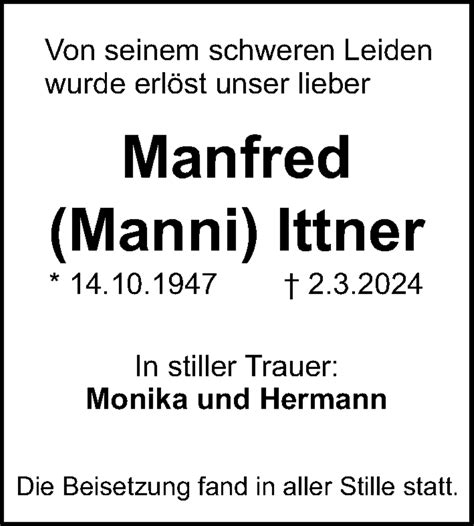 Traueranzeigen Von Manfred Ittner Trauer Nn De