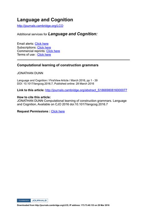 Pdf Computational Learning Of Construction Grammars