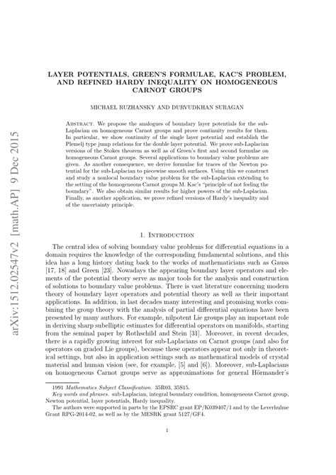 Pdf Layer Potentials Greens Formulae Kacs Problem And Refined Hardy Inequality On