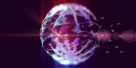 데이터가 있는 추상적인 다각형 인공 지능 구형 그리드 빅 데이터 과학 기술 및 비즈니스를 위한 분석 알고리즘 디포커스 와이어프레임과 흐린 라인을 갖춘 양자 컴퓨팅 개념