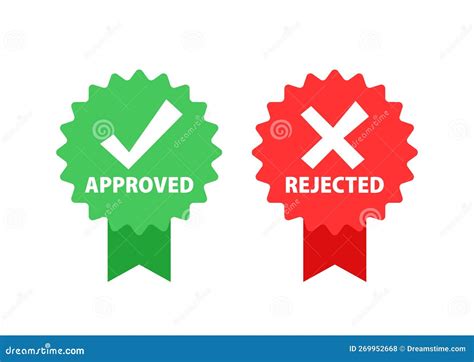 Approved And Rejected Label Right And Wrong Button Check Mark And Cross Stock Vector