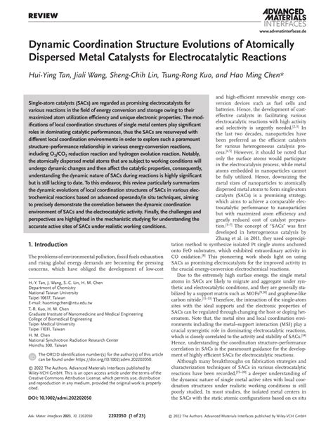 Pdf Dynamic Coordination Structure Evolutions Of Atomically Dispersed Metal Catalysts For