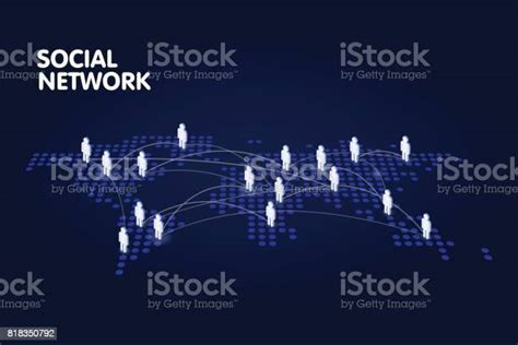 사람들이 기호 점선된 세계 지도입니다 소셜 네트워크 기술 개념 벡터 일러스트 레이 션 등측투영법에 대한 스톡 벡터 아트 및 기타