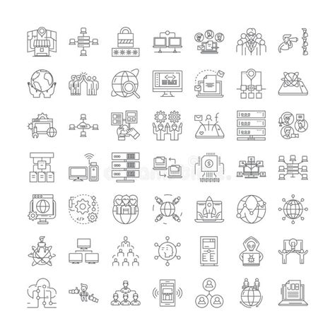 Networks Linear Icons Signs Symbols Vector Line Illustration Set Stock Vector Illustration