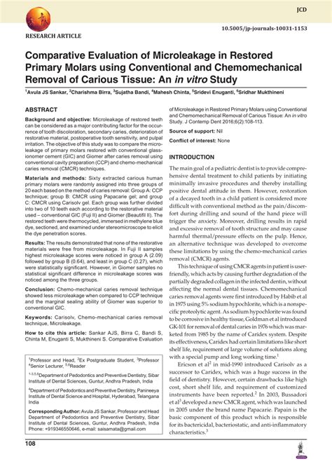 Pdf Comparative Evaluation Of Microleakage In Restored Primary Molars Using Conventional And