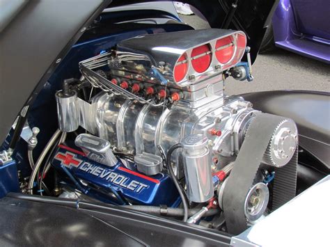 Red Engine With Supercharger Front View 3d Render On White 43