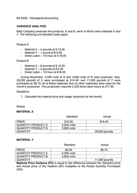 SOLUTION Homework Variance Analysis In Managerial Accounting Studypool