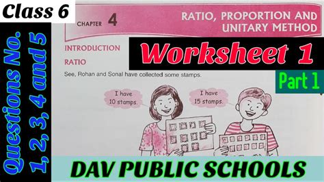 Dav Class 6 Ratio Proportion And Unitary Method Worksheet 1 Part 1 Youtube