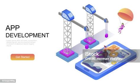 앱 개발의 현대 평면 디자인 아이소메트릭 컨셉은 사람 캐릭터를 장식 3차원 형태에 대한 스톡 벡터 아트 및 기타 이미지 3