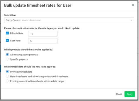 Bulk Update Timesheet Rates