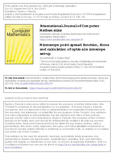 Pdf Microscope Point Spread Function Focus And Calculation Of Optimal Microscope Set Up