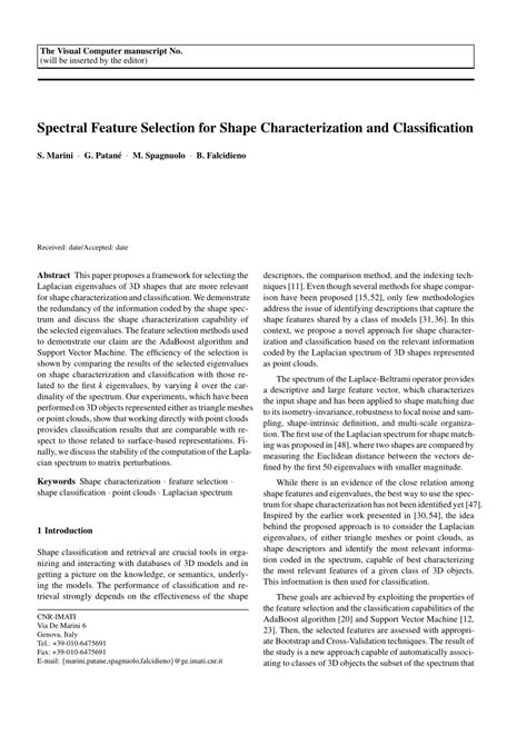 Pdf Spectral Feature Selection For Shape Characterization And