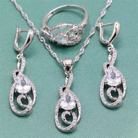 Fashion 925 Sterling Silver Jewelry Sets For Women White Crystal