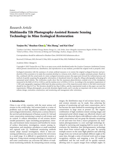 Pdf Multimedia Tilt Photography Assisted Remote Sensing Technology In Mine Ecological Restoration