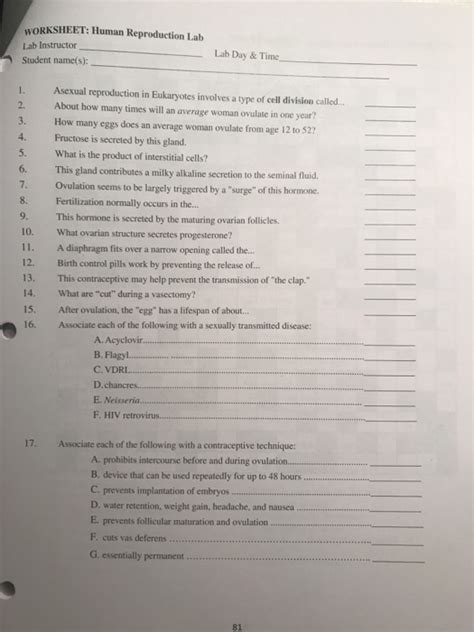 Solved WORKSHEET Human Reproduction Lab Chegg Com