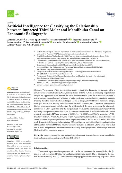 Pdf Artificial Intelligence For Classifying The Relationship Between Impacted Third Molar And