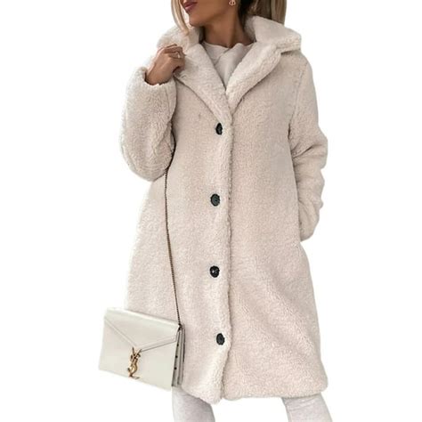 Frontwalk Women Long Sleeve Sherpa Jacket Winter Warm Outwear Ladies Lapel Travel Fleece Fuzzy