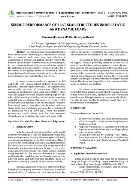 Seismic Performance Of Flat Slab Structures Under Static And Dynamic Loads Pdf