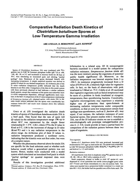 Pdf Comparative Radiation Death Kinetics Of Clostridium Botulinum