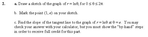 Solved A Draw A Sketch Of The Graph Of R Ln Theta For 0 Chegg Com